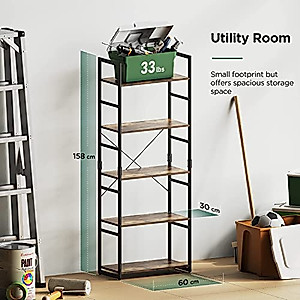 FURNINXS Bookshelf, 5 Tier Bookcase Tall, Storage Ladder Shelf, Standing Shelf for Book/Living Room/Office, Rustic Brown