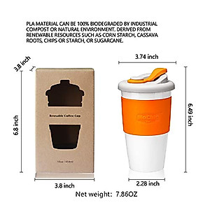MOCHIC CUP Reusable Coffee Cup with Lid Portable Travel Mug with Non-Slip Sleeve BPA Free Dishwasher and Microwave Safe Friendly Coffee Mug (Orange,16oz)