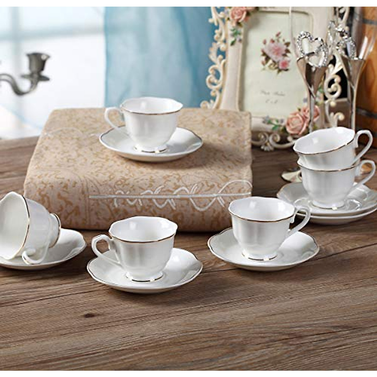 GUANGYANG GY 12 Pieces (Tiny Style) Mini Porcelain Espresso Cups with Saucers - 2.5 Ounces Coffee Cup and Saucer set of 6, 80cc,White