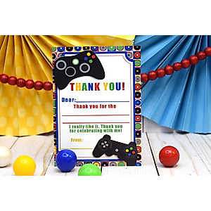 Game On Video Gamer Themed Thank You Notes for Kids, Ten 4" x 5.5" Fill in the Blank Cards with 10 White Envelopes by AmandaCreation