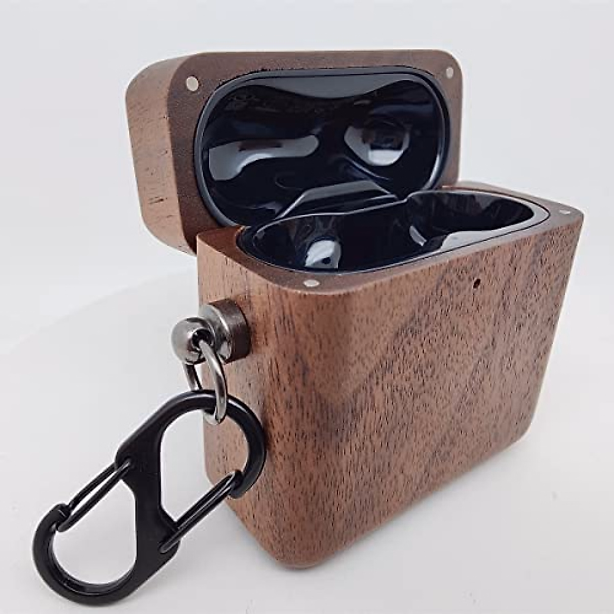 DAYJOY Handmade Nature Wooden Genuine Real Wood Protective Case Cover with Carabiner Compatible with New Bose QuietComfort Earbuds II/QuietComfort Ultra Headphones Earbuds (Walnut)