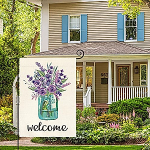 AVOIN colorlife Welcome Watercolor Flower Lavender Vase Garden Flag Double Sided, Spring Summer Holiday Yard Outdoor Flag 12 x 18 Inch
