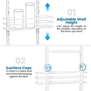 Purdaz Adjustable 5-Tier Over the Door Pantry Organizer, Spice Rack, Narrow Hanging Shelf for Kitchen Storage and Organization (White)
