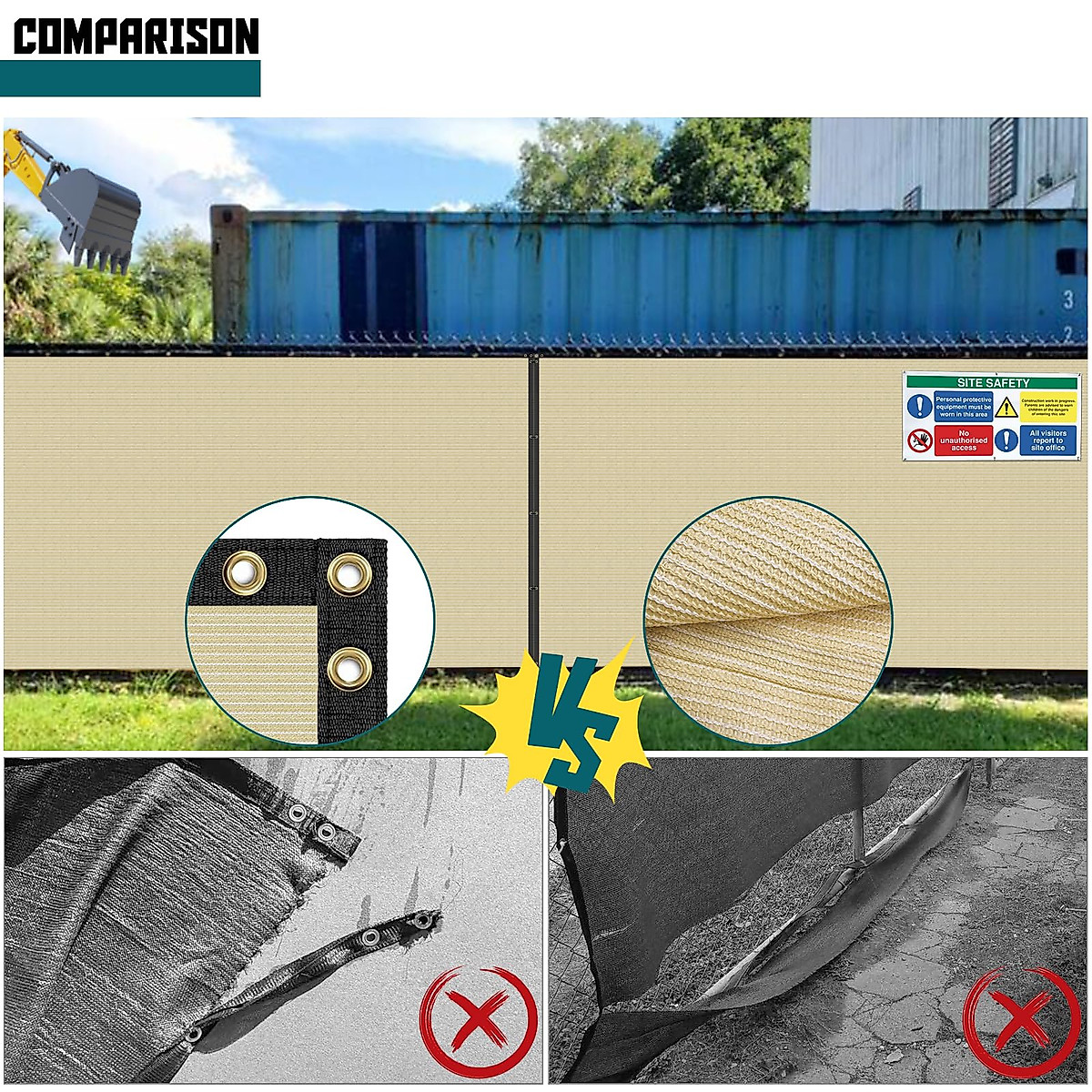 TANG 6' x 12' Beige Tan Fence Privacy Screen Fence Privacy Screen Windscreen Fence Netting Cover Privacy Blockage Excellent Airflow for Backyard Garden School with Zipties