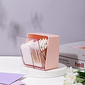 Obsoorth Qtip Cotton Pad Holder Dispenser Clear Cotton Ball and Swab Organizer Plastic Cotton Round Container Set with Hinged Lid Press Out for Home Bathroom Storage Small Things, 2 Sections (Pink)