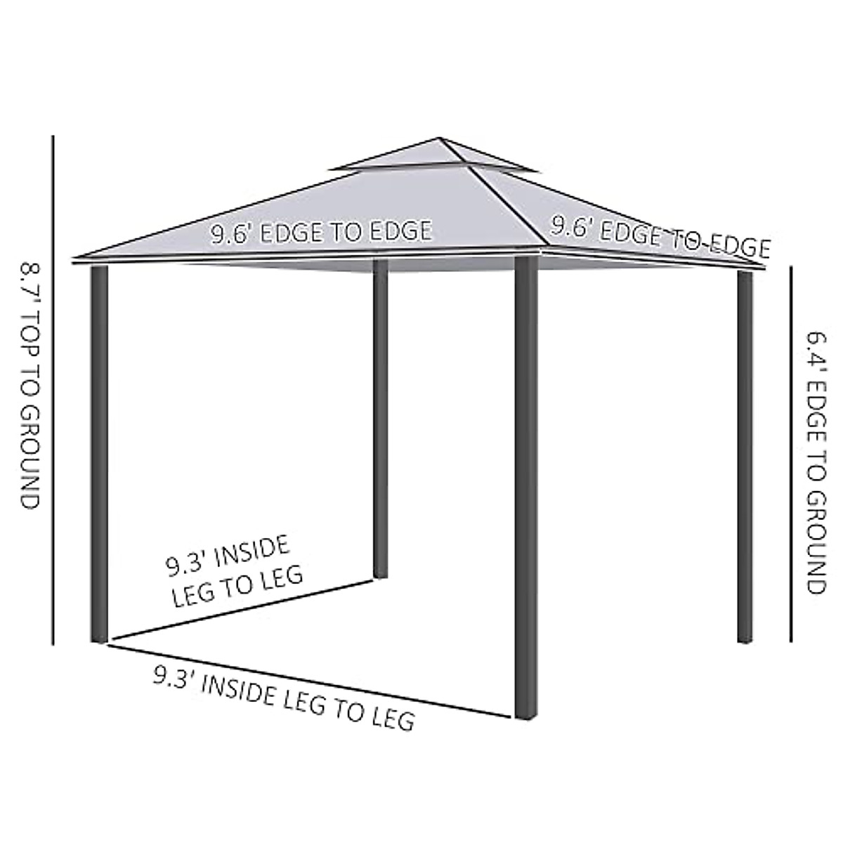 Outsunny 10' x 10' Patio Gazebo Outdoor Canopy Shelter with 2-Tier Roof and Netting, Steel Frame for Garden, Lawn, Backyard and Deck, Grey
