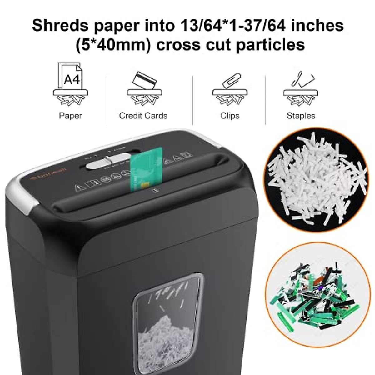 Bonsaii Paper Shredder for Home Use,6-Sheet Crosscut Paper and Credit Card Shredder for Home Office,Home Shredder with Handle for Document,Mail,Staple,Clip-3.4 Gal Wastebasket(C237-B)
