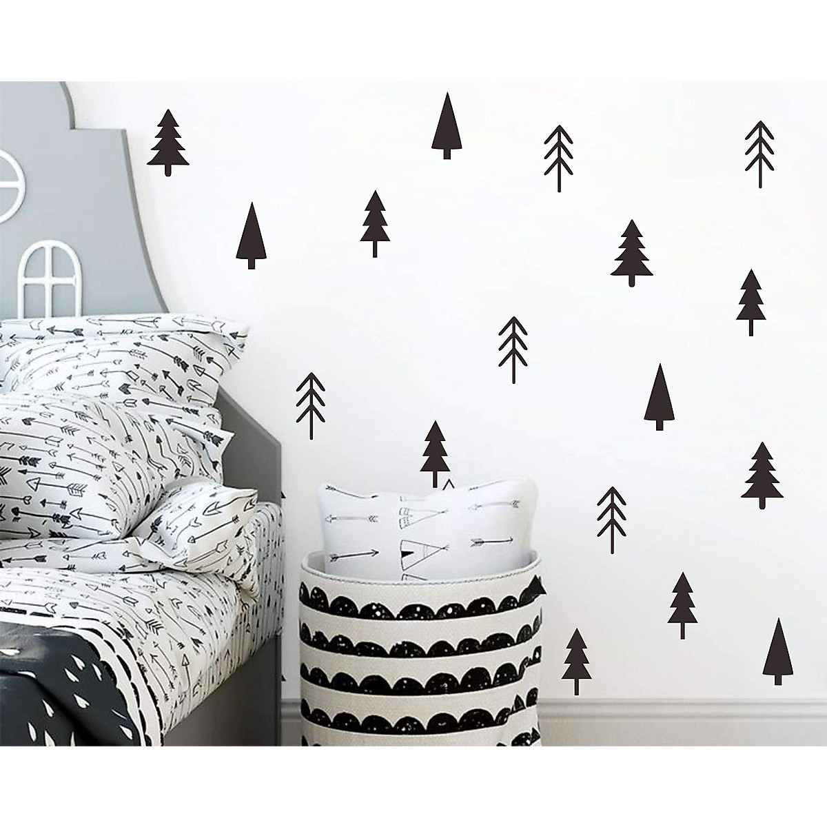 Small Pine Tree Wall Sticker Vinyl Black Tree Wall Decals Forest Tree Wall Stickers Woodland Tree Decals Peel and Stick Pine Tree Wall Decals for Nursery Kids Room Bedroom Decor