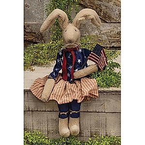 Betsy Bunny Americana Patriotic Primitive Folk Art Natural Ivory Rabbit Doll Home and Garden