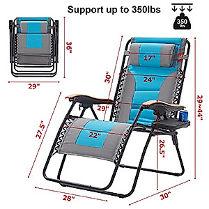 VICLLAX Oversized Padded Zero Gravity Chair XXL Folding Patio Lounge Recliner with Cup Holder for Outdoor Indoor, 350lbs Weight Capacity, Grey/Navy
