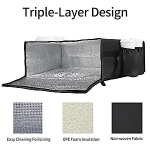 Bodaon Insulated Pizza Delivery Bag with 4 Cup Holder, 20"x20"x8" Pizza Bags for Delivery, Pizza Pack, Pizza Warmer Bags for Carry Hot Food Delivery, Insulated Grocery Bags (Black, 1-Pack)