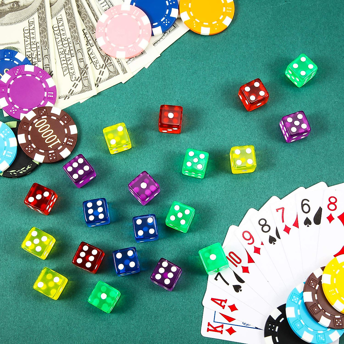 [50 Pieces] 6-Sided Games Dice Set, Colored Dice with Black Velvet Pouches for Playing Games, Like Board Games, Dice Games, Math Games, Party Favors