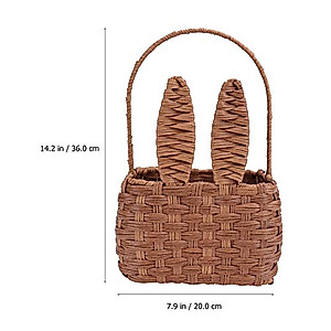 Cabilock Woven Basket Wicker Rattan Storage Basket Box Picnic Basket Laundry Basket with Bunny Ears (Light Brown)