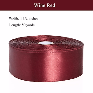 YASEO 1 1/2 Inch Wine Red Solid Satin Ribbon, 50 Yards Craft Fabric Ribbon for Gift Wrapping Floral Bouquets Wedding Party Decoration