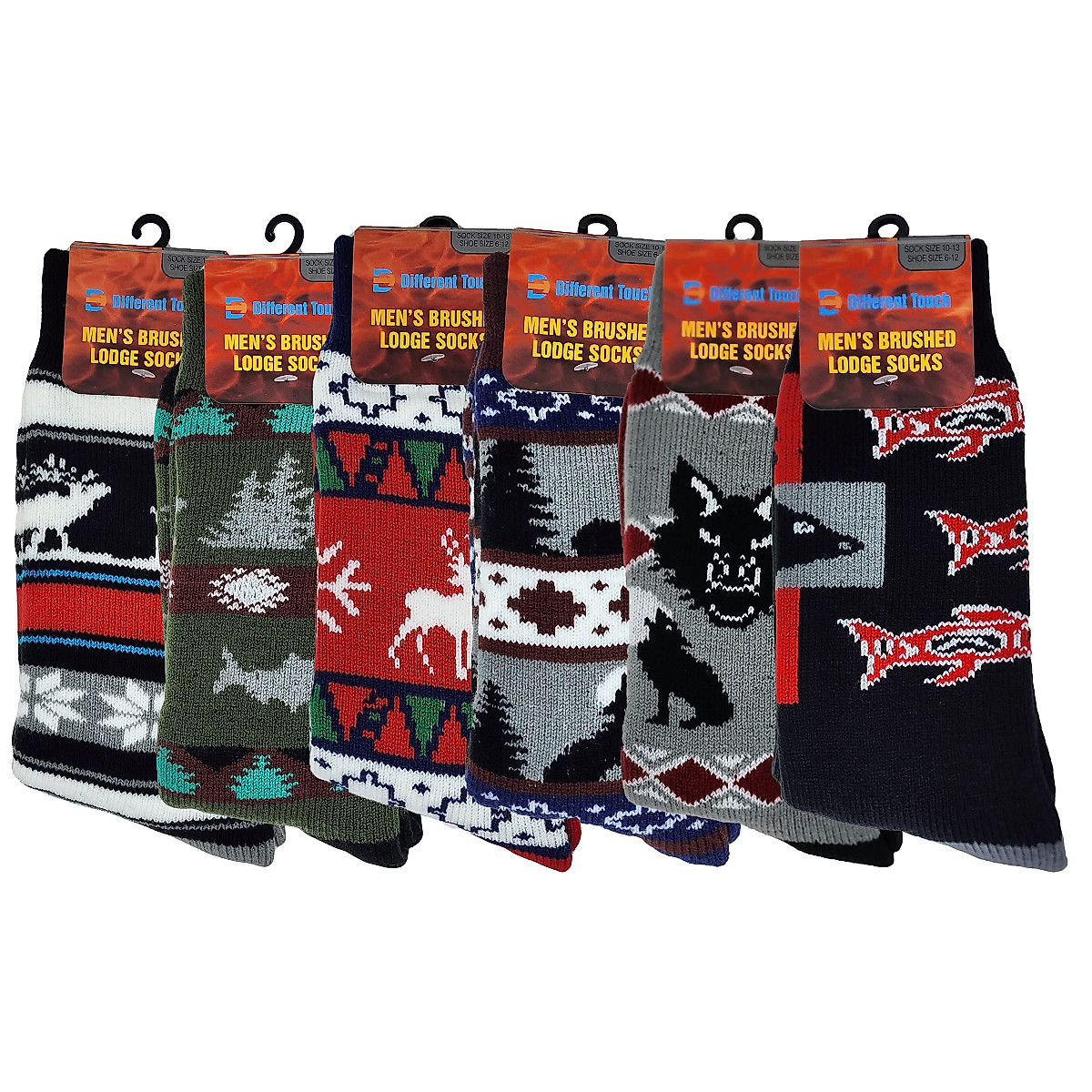6 pairs Packs Thermal Lodge Socks for Men and Women, Heated Winter Non-Skid Boot Socks, Insulated for Cold (as1, numeric, numeric_10, numeric_13, regular, regular, Assorted Winter Themed, 10-13)