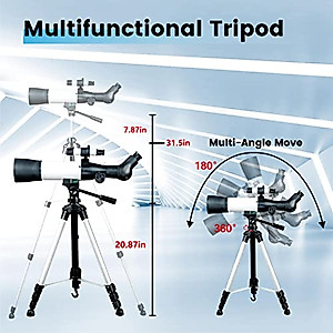 ESSENWI 70mm Refractor Telescope: 2 Eyepieces, Phone Adapter & Tripod. Fully-Coated Glass Optics for Beginners, Kids & Adults - Portable Travel Telescope.