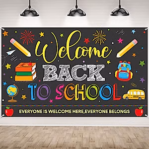 Welcome Back to School Backdrops, Welcome Back Bulletin Board Back to School Banner Sign Hanging Fabric Photography Background for First Day of School Classroom and Office Decorations,73x44 Inch