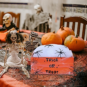 Aweyka Halloween Mini Trick or Treat Wooden Crate, Decorative Wood Crates Crate Box Wooden Storage Box with Spider Cotton and 6 Spider for Tiered Tray Shelf Table Kitchen Home fall Halloween Decor