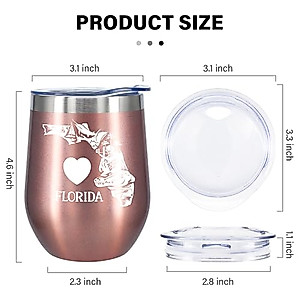 Customized Florida Gift,Florida Coffee Mug Gift for Women 12oz Wine with Lid 18/8 Stainless Steel Cup,Unique Oliday Travel Supplies(Rose Gold)