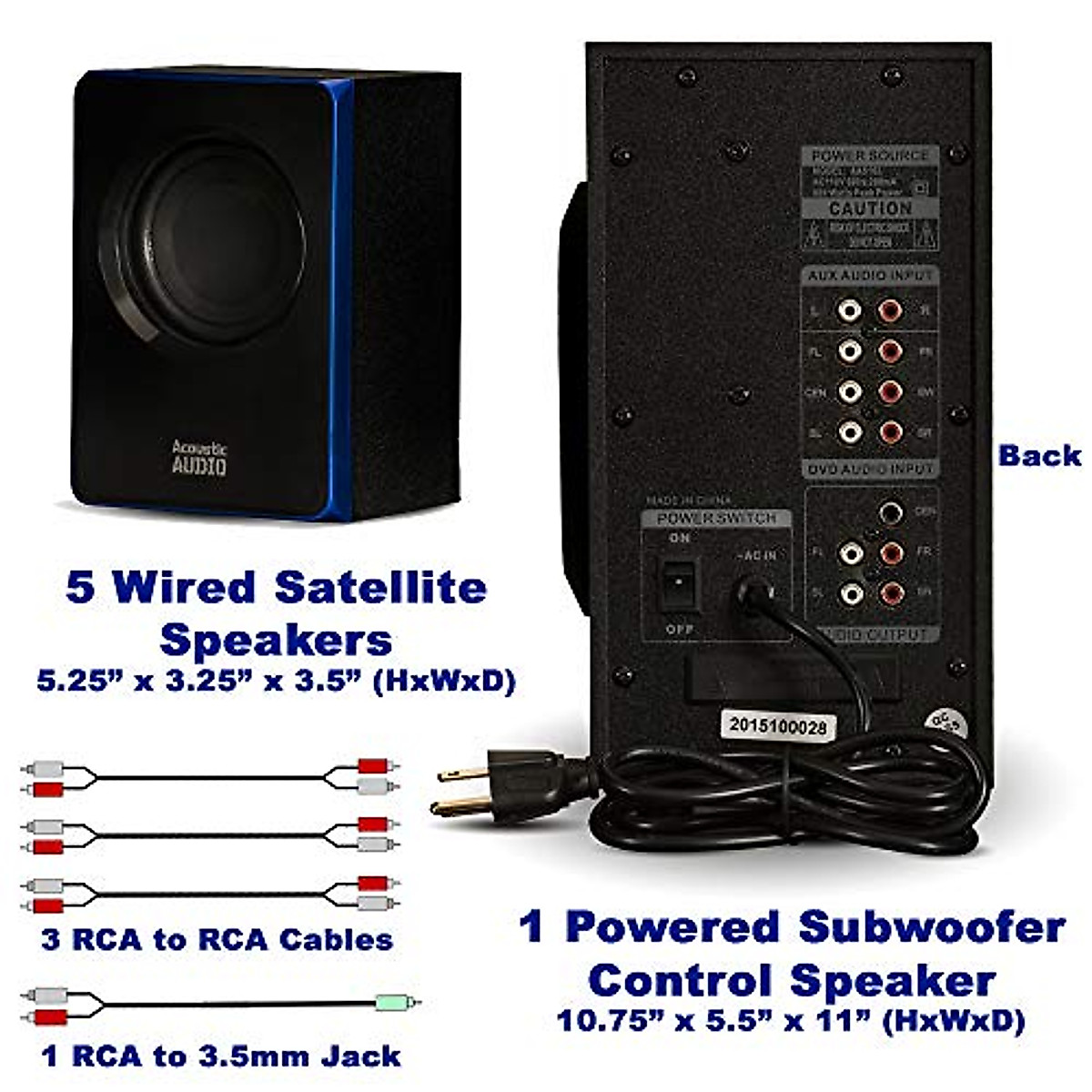 Acoustic Audio AA5102 Bluetooth 5.1 Speaker System with Optical Input Home Theater