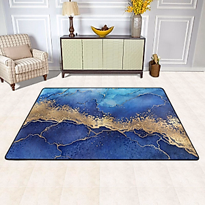 Jbofyee Blue Marble Area Rug Non-Slip Soft Microfiber Washable Inside Floor Mats Throw Rugs Carpet for Living Room Bedroom Office Dorm Home Decor, 36x24 Mat