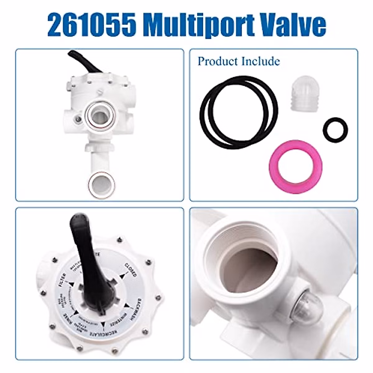RDIYIN 261055 Multiple Port Valve Replacement for Pentair ，Compatible with Triton and Quad D.E. Filters, 2 Inch, 7 1/2 Inch Centerline,White