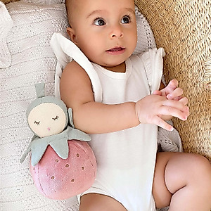 MON AMI Pinky Berry Soft Baby Rattle Toy for Ages 6 Months+, 7” Plush Stuffed Animal Rattle Toys for Infants & Toddlers - Baby Rattle with Sound