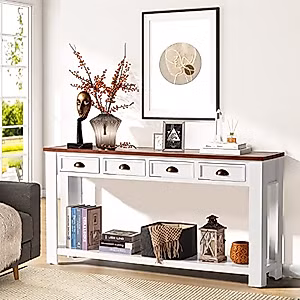 oneinmil Console Table, 60 Narrow Long Sofa Table, Entryway Table, Industrial Sofa Table, Side Table, for Hallway, Living Room, Sturdy and Stable, Easy to Assemble, White