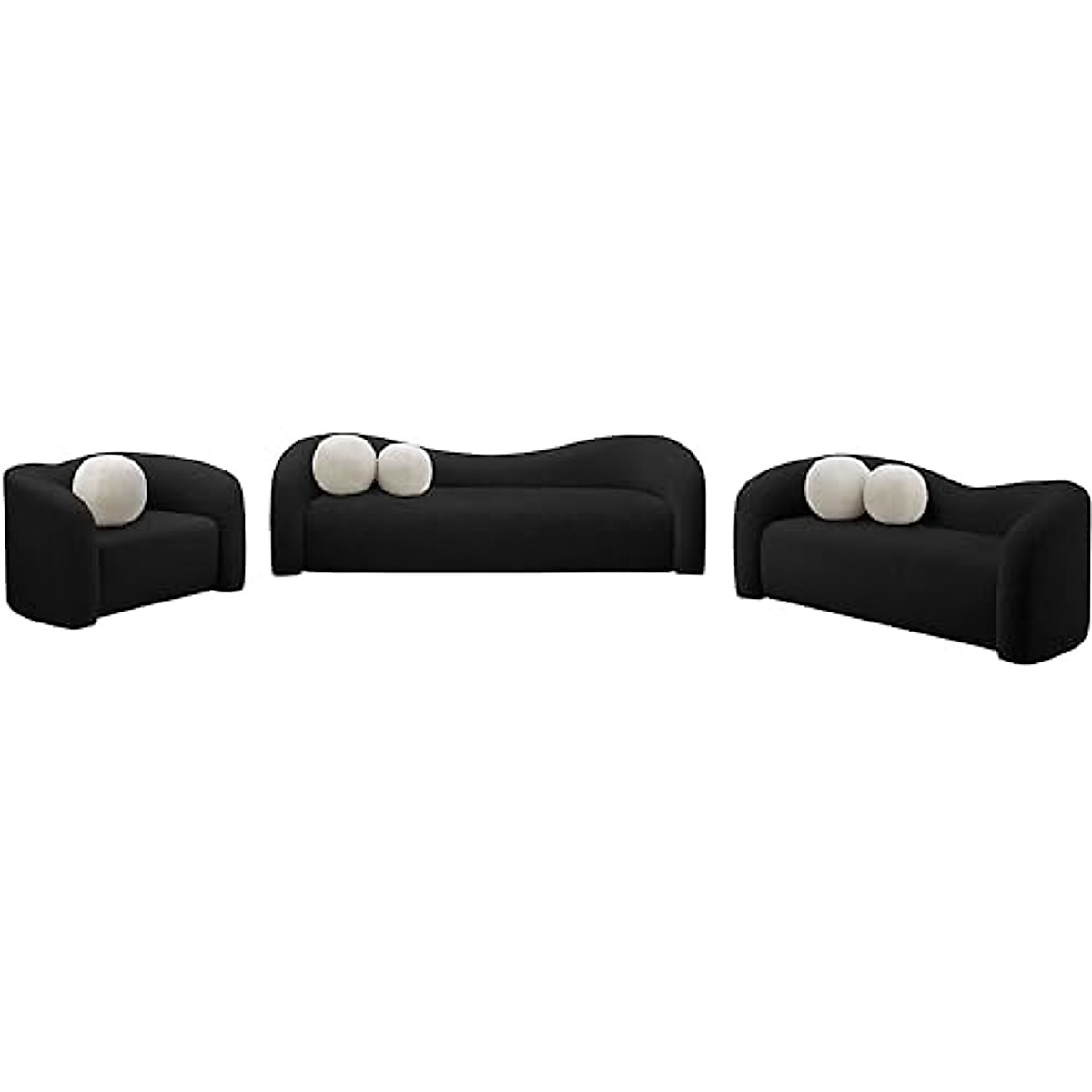 Meridian Furniture 186Black-S Kali Collection Modern | Contemporary Sofa with Soft Black Faux Shearling Teddy Fabric, Curved Back, 86" W x 33" D x 27" H, Black