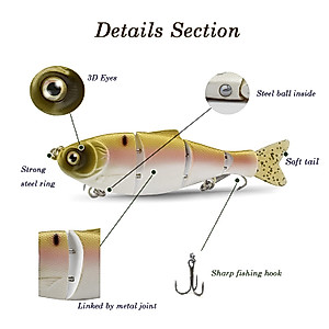 ODS Shad Swimbait Sinking Hard Fishing Lure with Soft Tail for Freshwater Saltwater (Color 1)