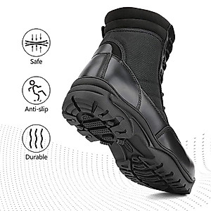 NORTIV 8 Steel Toe Boots for Men Safety Industrial & Construction Military Work Boots Slip Resistant ASTM F2413-18 Black Size 10.5 M US Trooper-Steel