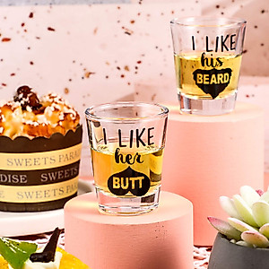 Patelai 2 Pieces I Like His Beard I Like Her Butt Shot Glasses 2 oz Funny Wedding Wine Glasses for Newlyweds and Couples to Celebrate Wedding Engagement Anniversary Bridal Shower Decorations