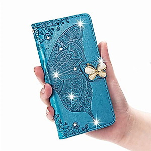 CCSmall for Oppo Find X6 Pro Wallet Case for Women Girls, Shiny Butterfly Flower PU Leather Cover with Card Slot Holder Flip Phone Case for Oppo Find X6 Pro Rhinestone Rose Gold