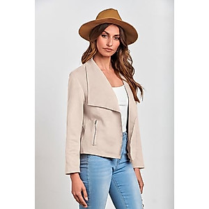 PRETTYGARDEN Women's Faux Suede Jackets 2023 Fall Clothes Long Sleeve Open Front Cropped Coat Outwear (Beige Apricot,Small)