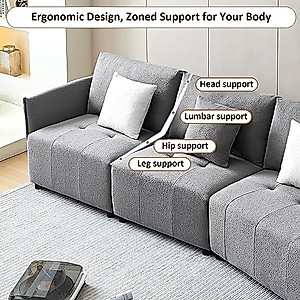 Eafurn 120" Teddy Fleece Curved Chaise Lounge,Free Combination Modular Sectional Set,3 Seater Button Tufted Comfy Sofa & Couches for Living Room Bedroom Apartment with 3 Pillows, Gray