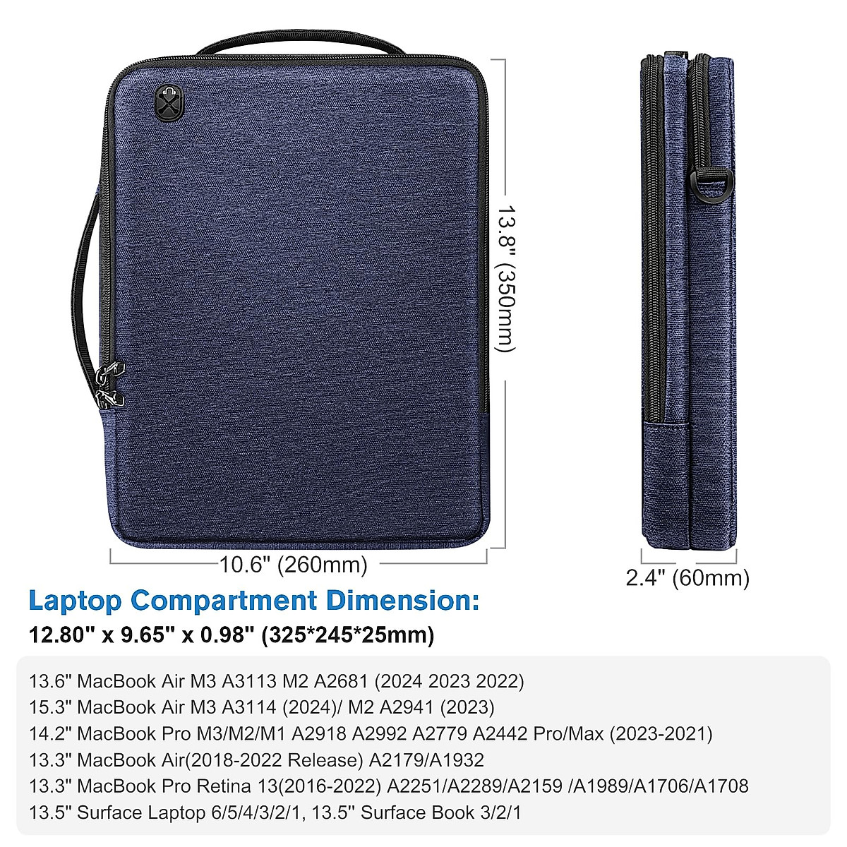 FINPAC Laptop Shoulder Bag for 14-inch MacBook Pro M3/M2/M1 Pro/Max A2779 A2442 2023-2021, 13’’ MacBook Air/Pro, Carrying Case for MacBook Air 15, Surface Laptop, HP, Dell, Acer Chromebook, Navy