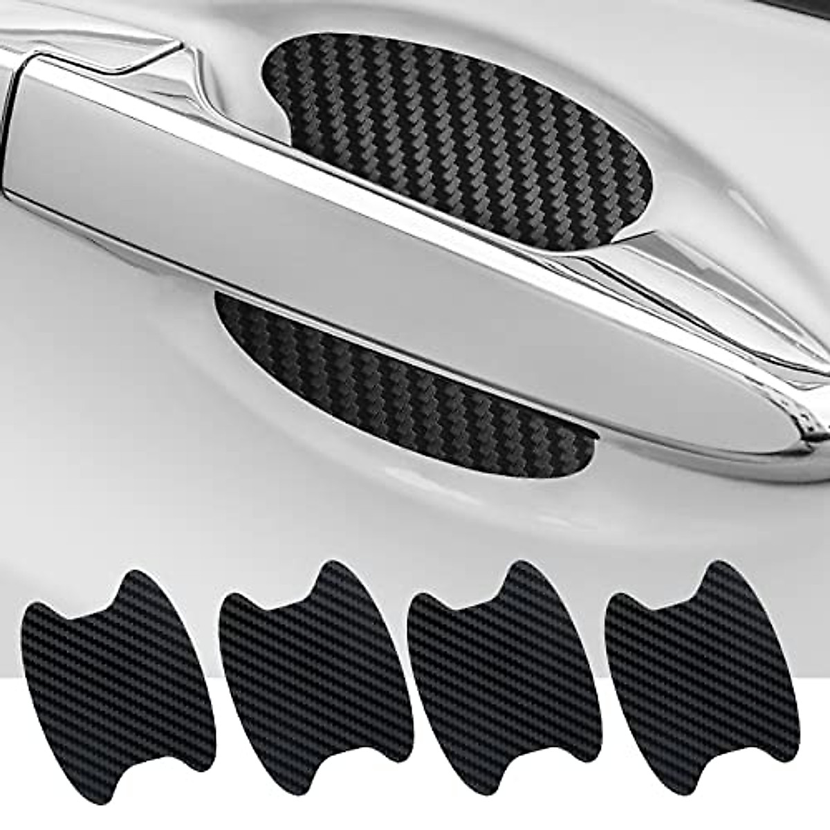 Miytsya 4 PCS Car Door Handle Sticker, Non-Marking Auto Door Handle Protective Film, Carbon Fiber Anti-Scratches Car Door Cup Protector, Universal (Black)
