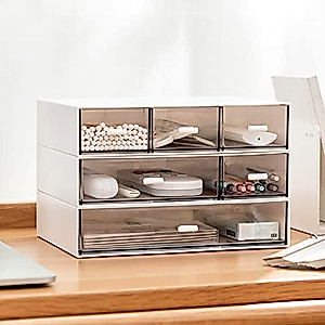 Desk Organizer-3 Tier Stackable Storage Drawers with 6 Compartments White Stackable Drawers Great for Desk Storage, Makeup Storage Bathroom Organization Accessories Etc (White)