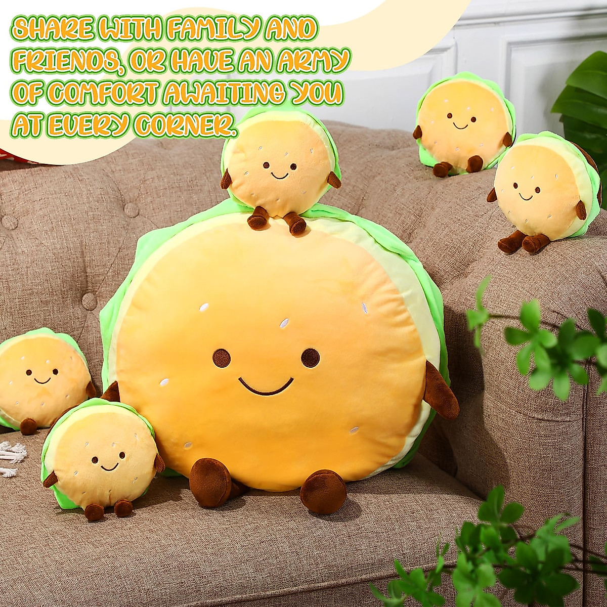 HyDren 1 Pc 16'' and 5 Pcs 4'' Hamburgers Plush Toy Set Cute Food Plush Pillow with Zipper Gift