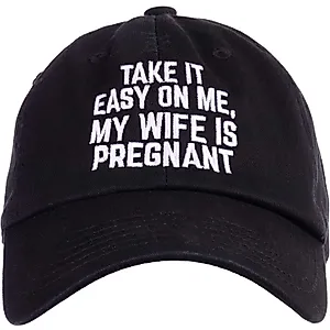 Ann Arbor T-shirt Co. Take it Easy on Me, My Wife is Pregnant | Funny New Dad Be Nice Father's Baseball Dad Hat Black