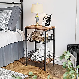 CubiCubi End Table, Small Side Table Nightstand with Storage Shelf for Living Room Bedroom, 3-Tier Sofa Table with Metal Frame, Deep Brown