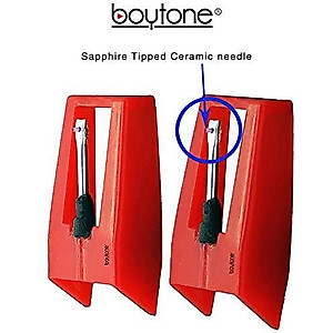 Boytone Pack of 2, Sapphire Tipped Ceramic Replacement Needle for Turntables,RED