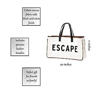 Santa Barbara Design Studio Tote Bag Hold Everything Collection Black and White 100% Cotton Canvas with Genuine Leather Handles, Large, Escape