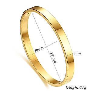 MYNENEY Rose Gold/Gold/Silver Titanium Stainless Steel Pave Cubic Zironia Simulate Diamond Stackable Oval Hinged Bangle Bracelet 6.5-7.5Inch (6mm-Gold, 7 Inch)