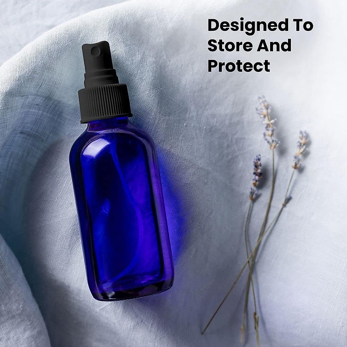 CULINAIRE 2oz Glass Spray Bottles for Essential Oils with Gold Pen Marker, Small Fine Mist Spray Bottle, Refillable, for Hair Spray, Essential Oils, Colognes, and Hand Sanitizers, Blue, Pack of 24