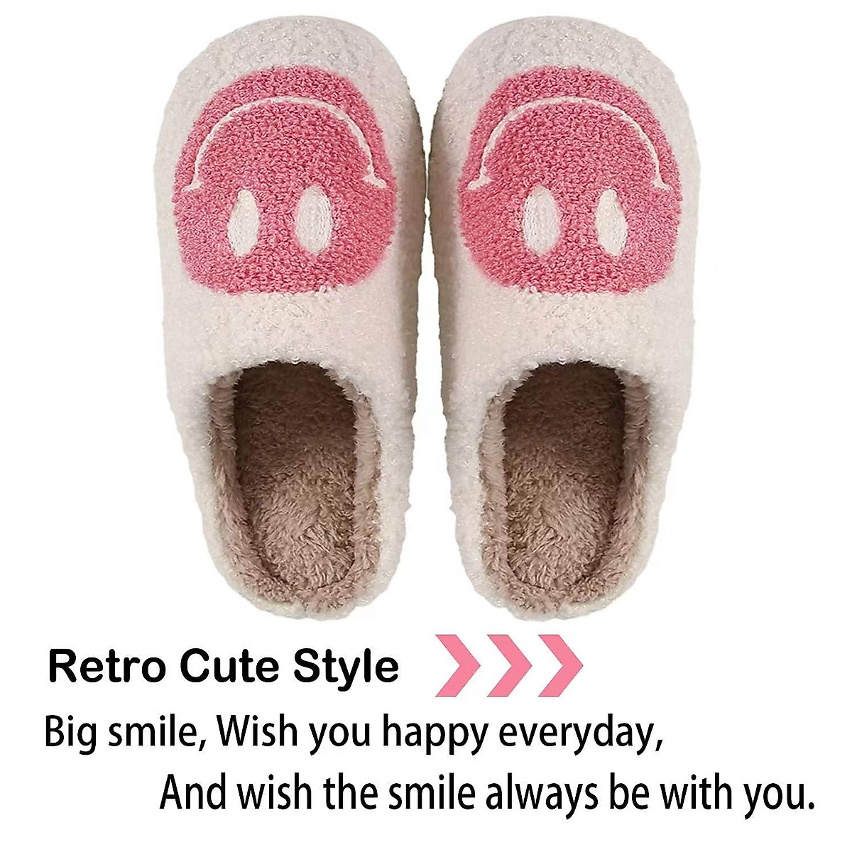 LEZIRTOI Retro Fuzzy Face Slippers for Women men， Womens Girls Cute Yellow the Lable Face House Slippers for Indoor Outdoor Pink/White/Black/Blue (pink.43/44)