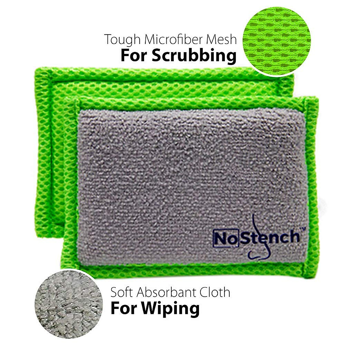 NoStench Kitchen Sponge | Odor Resistant, Non-Scratch Microfiber Mesh & Terry Cloth Sponge, Long Lasting Odor Protection | Durable, 4 Pack
