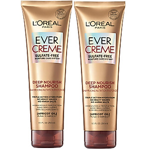 L'Oreal Paris EverCreme Sulfate Free Shampoo for Dry Hair, Triple Action Hydration for Dry, Brittle or Color Treated Hair, with Apricot Oil, 8.5 Fl; Oz (Pack of 2) (Packaging May Vary)