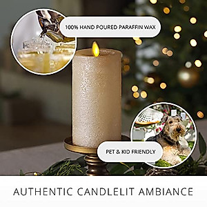 Luminara Realistic Artificial Flame Frosted Champagne Metallic Glitter Candle (3 x 6.5-inch) Moving Flame LED Battery Operated Lights - Unscented - Remote Sold Separately