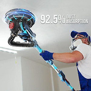 Enhulk Drywall Sander, 900W 7.2A Electric Drywall Sander with Vacuum Auto Dust Collection, 6 Variable Speed 800-1800RPM, Double-Deck LED Lights, Extendable & Foldable Handle, 12 Sanding Discs